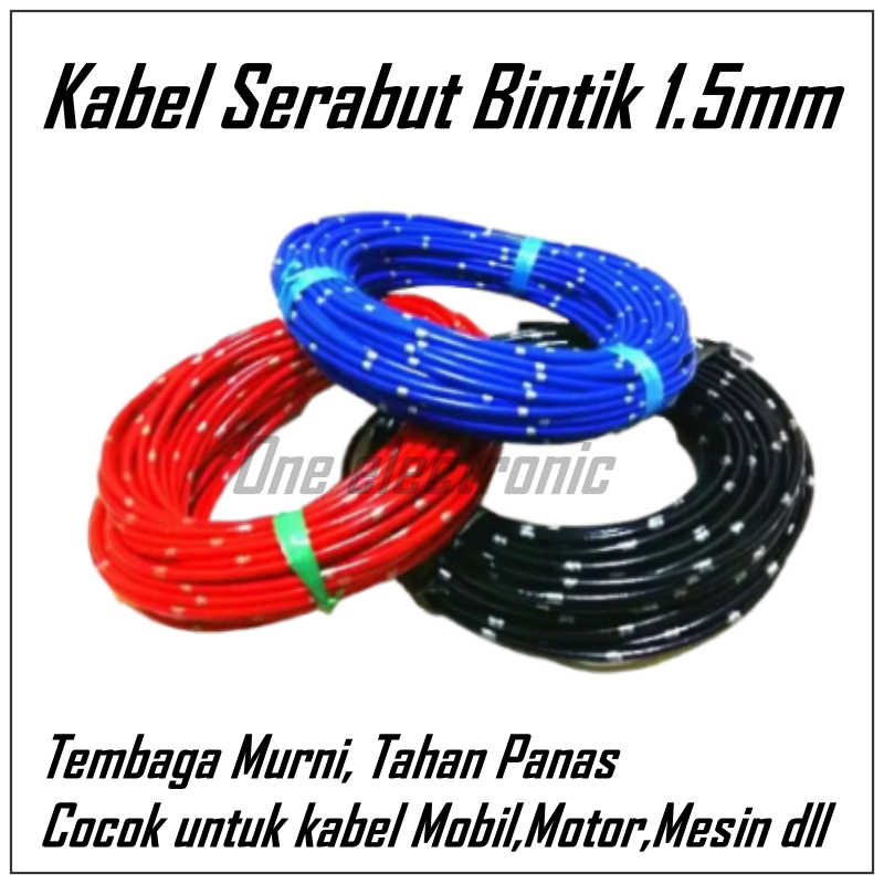 Jual 1 Meter Kabel Bintik Serabut 1.5mm 16AWG Tembaga Murni untuk Arus DC Motor,Mobil,Mesin dll ...