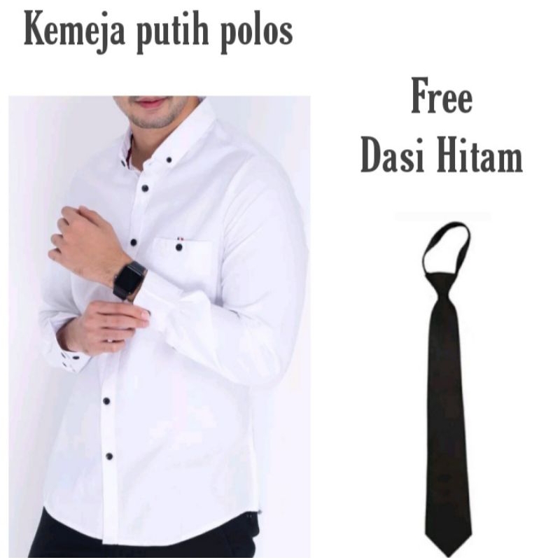 Jual kemeja putih polos lengan panjang gratis dasi hitam polos pereka ...