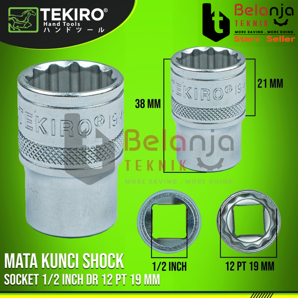 Jual TEKIRO Mata Kunci Shock 1/2" Inch 19 mm Mata Sok 19MM DR 12 PT 1/2" | Shopee Indonesia