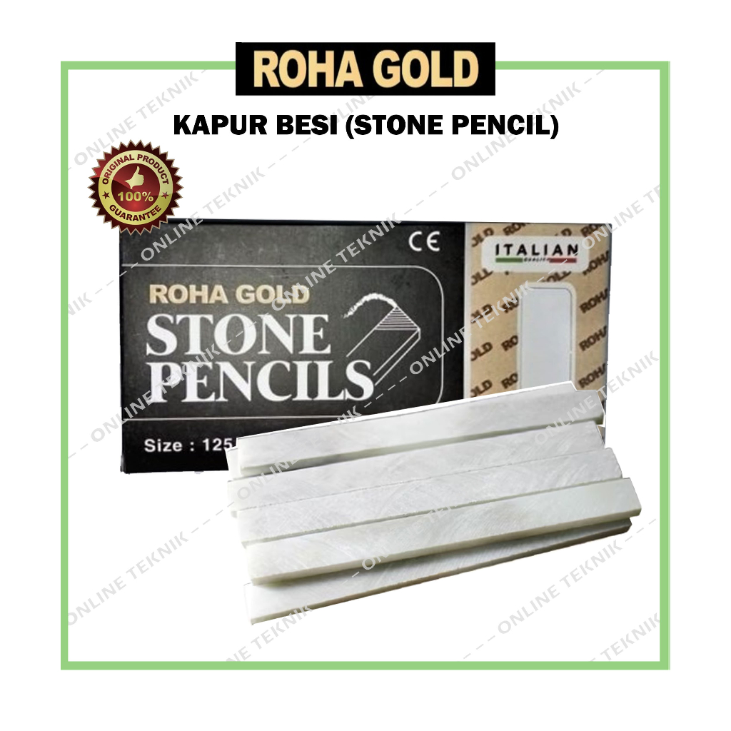 Jual ROHA Kapur Besi 1 Pak 12 Pcs Stone Pencil Original Roha Gold 125mm x 12mm x 5mm | Shopee ...
