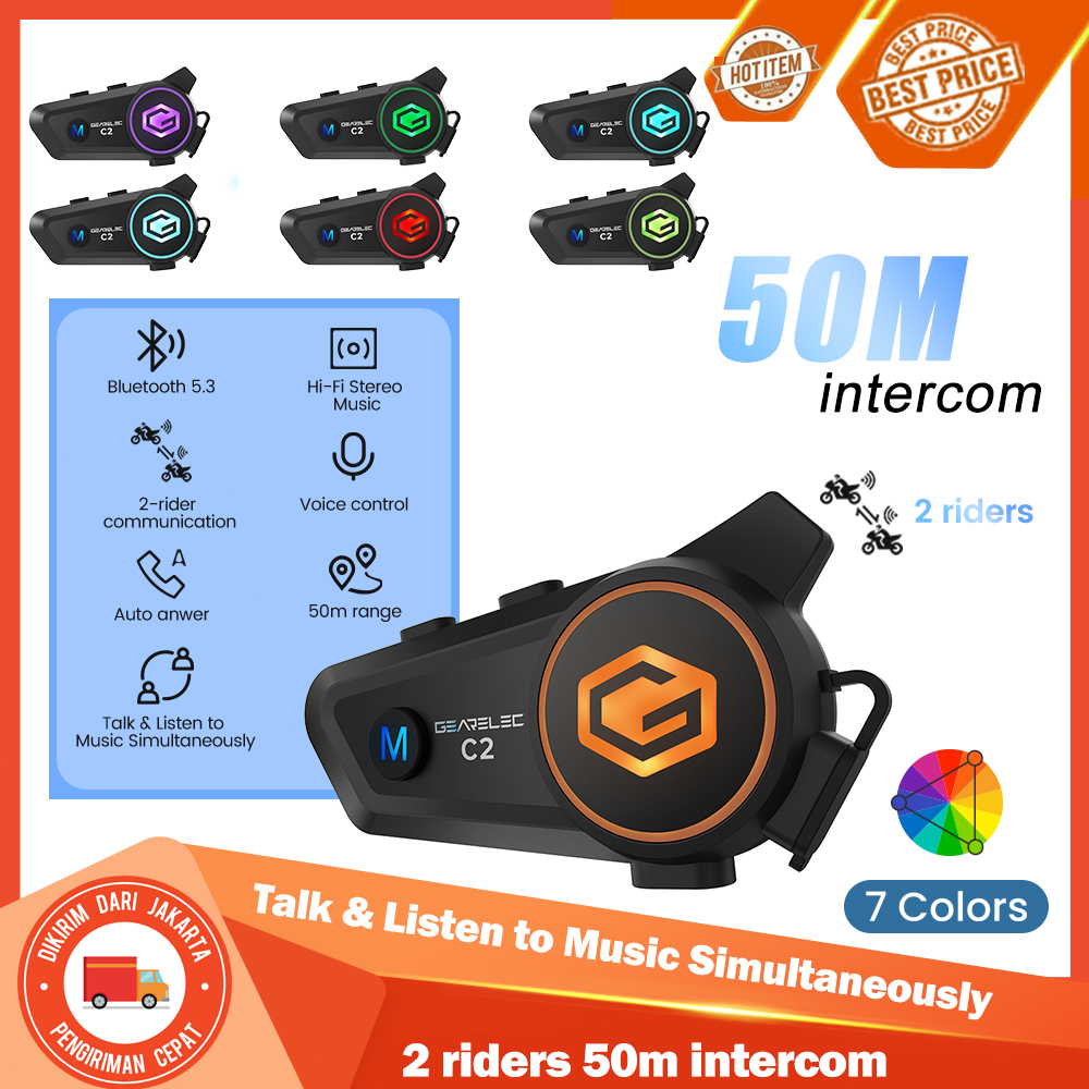 Jual Intercom GEARELEC C2 BT5.3 Helm Sepeda Motor 2 riders 50m ...