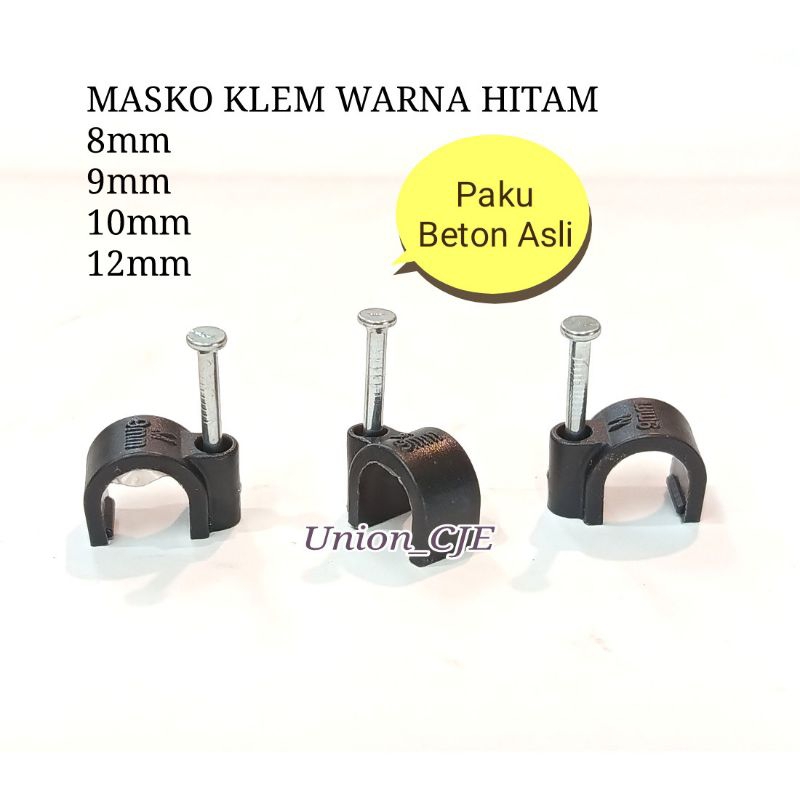 Jual Klem Kabel Paku Beton Asli Masko warna Hitam ukuran 8-9-10-12mm ...