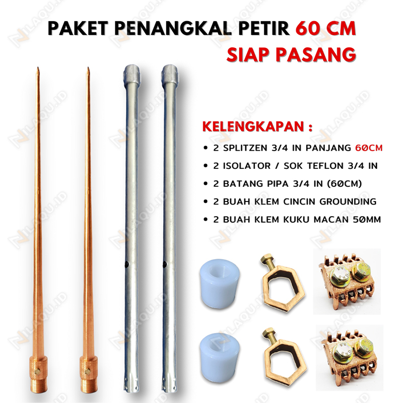 Jual Paket Lengkap Splitzen Anti Petir 2 Tombak Penangkal Petir 60 cm ...