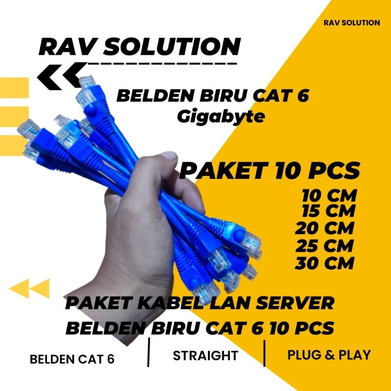 Jual PAKET KABEL LAN SERVER GIGABYTE BELDEN BIRU CAT 6 ISI 10 PCS ...
