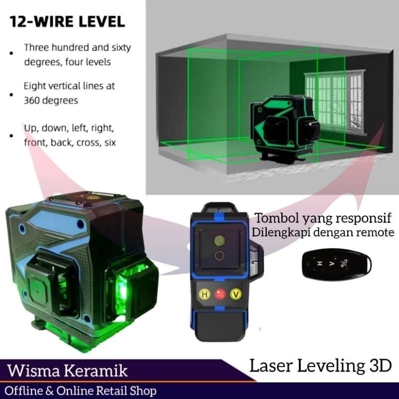 Jual laser level 12 line 3D, waterpas laser otomatis 12 garis | Shopee ...