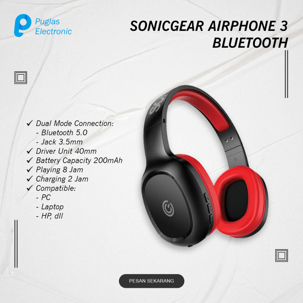 Jual Headset Sonicgear Airphone 3 Bluetooth Wireless Headphone Komputer ...