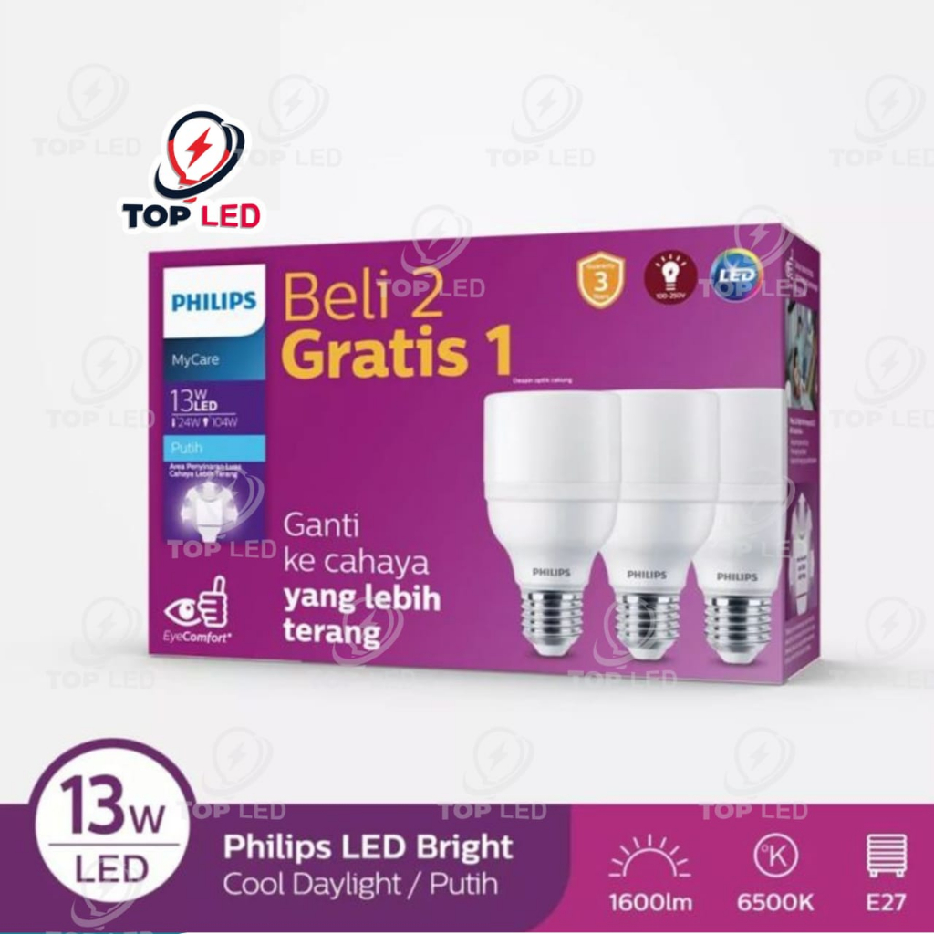 Jual PHILIPS Multipack MyCare Eyecomfort LED Bright 13W E27 6500K Putih | Shopee Indonesia