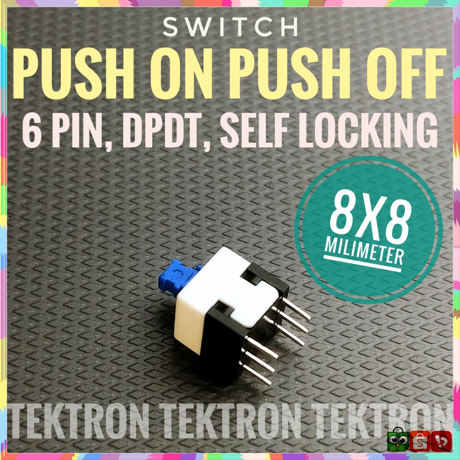 Jual PUSH SWITCH ON OFF 8mm 8x8mm Self Locking 6pin 6p DPDT Power Mixer ...