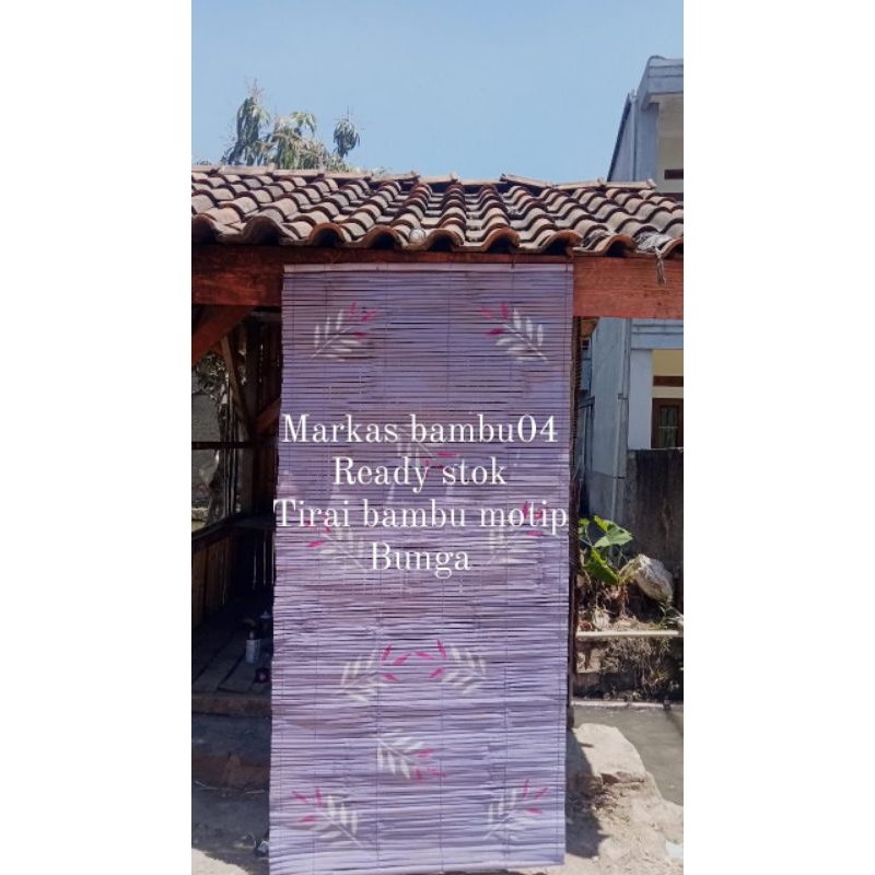 Jual Kerai bambu motip ungu bunga putih merah tirai bambu/tirai jendela ...