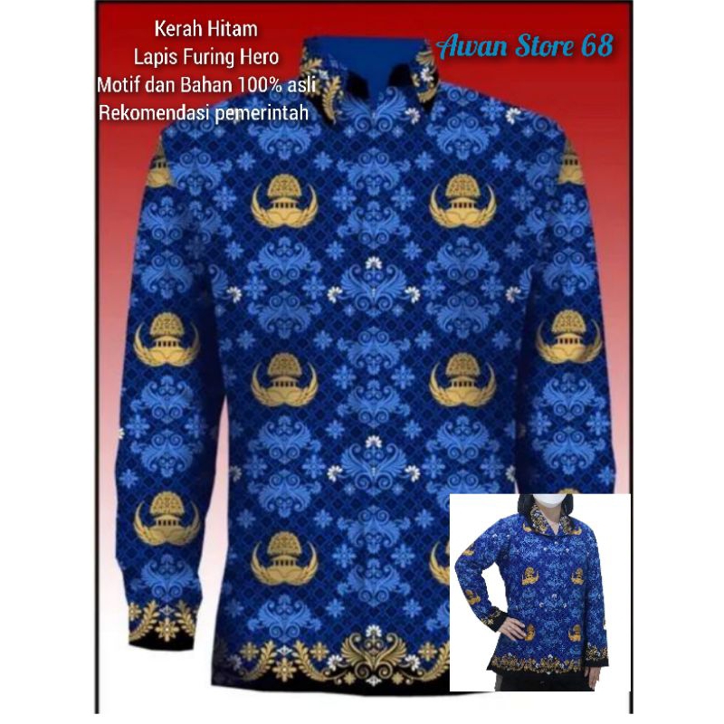 Jual Seragam Baju KORPRI Full Furing Terbaru 2022 Kerah Hitam Batik KORPRI Baju Dinas PNS Pria ...