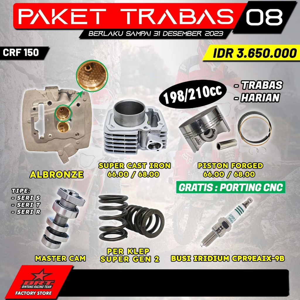 Jual Paket Bore UP CRF 150 - Head - Blok Piston - Noken As - Per Klep - BRT Paket Trabas 8 CRF ...