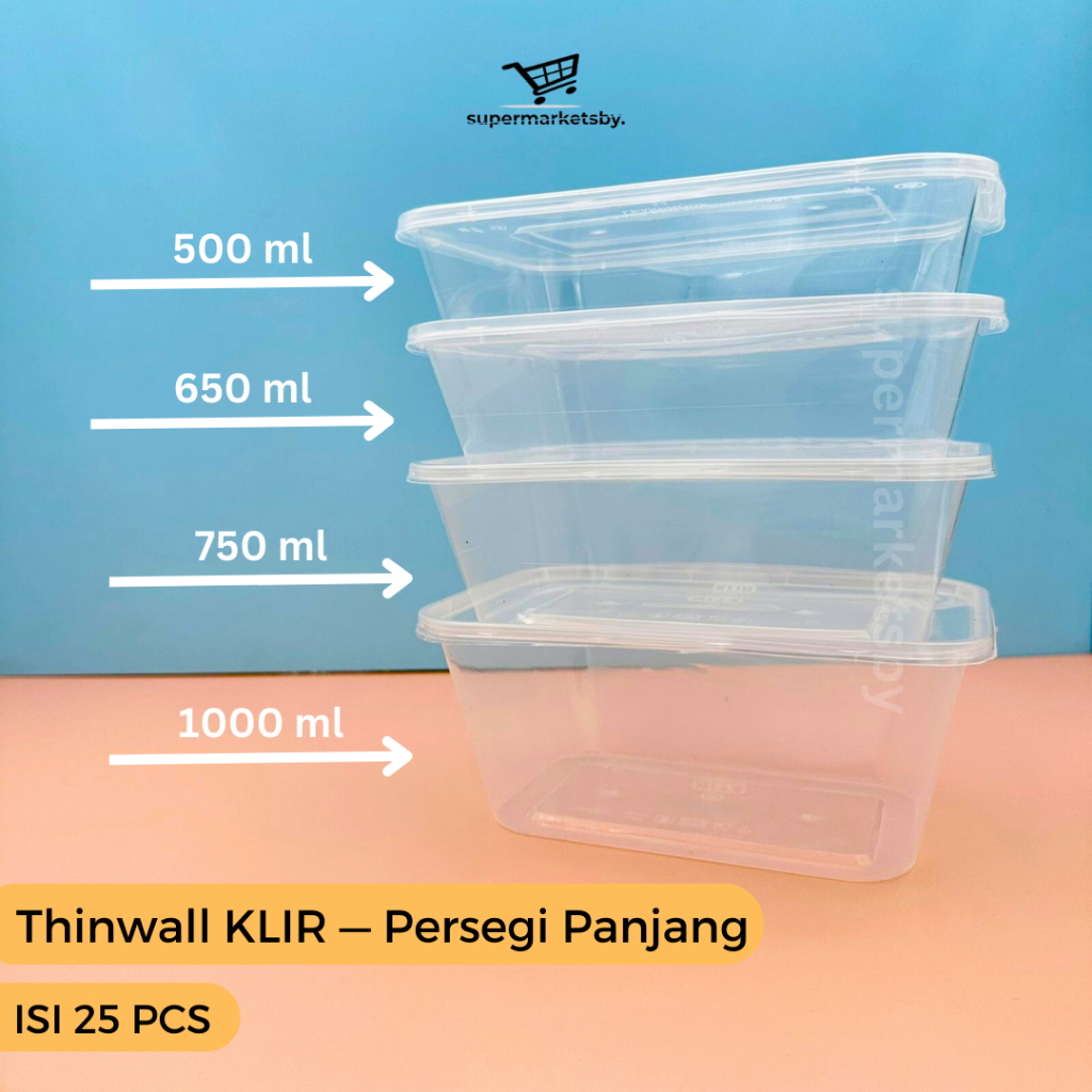 Jual [THINWALL KLIR] Thinwall Kotak Makan Persegi Panjang 500, 650, 750, 1000 ml | Shopee Indonesia