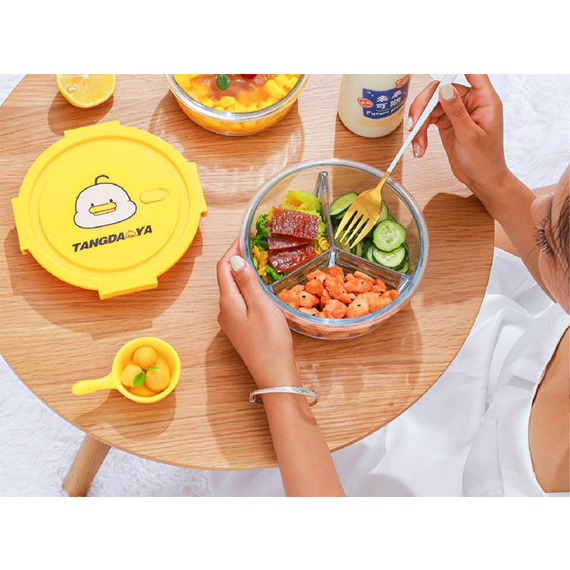 Jual Kotak Makan Toples Lunch Box Bentuk Bulat Sekat Kaca Tebal Lunch ...