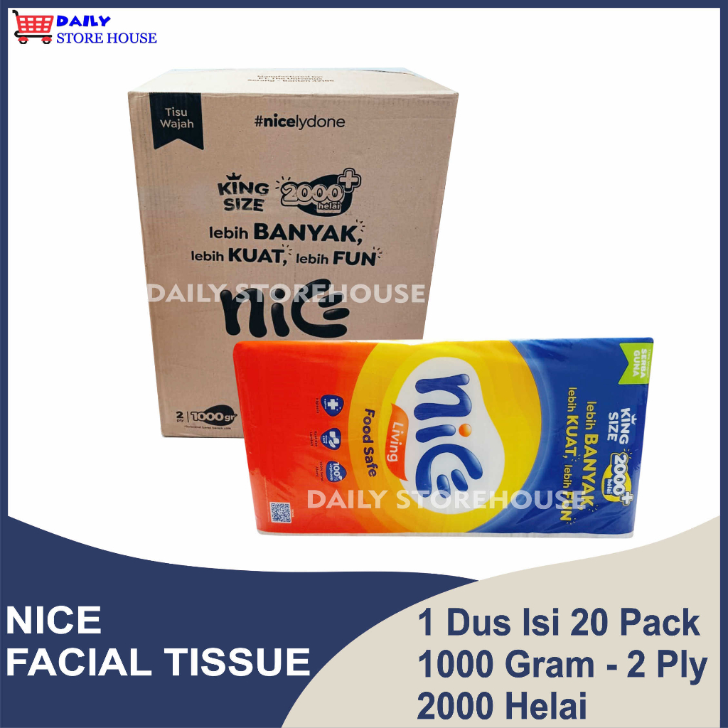 Jual 1 Dus Tissue Facial Nice Living 2 Ply 1000 Gram 2000 Helai - Isi ...
