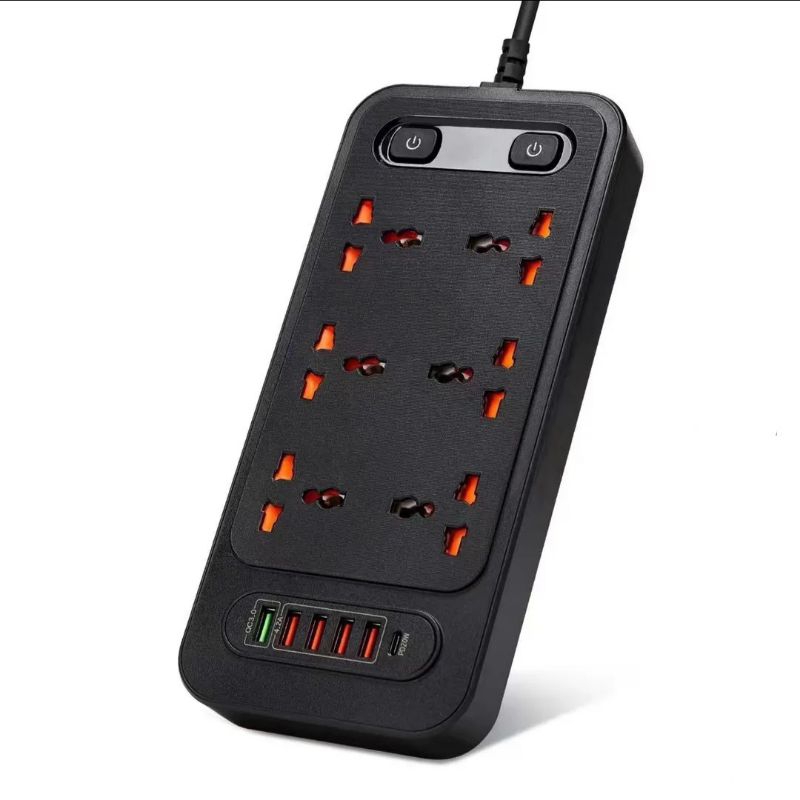 Jual 3000W Power Strip Surge Protector With 6 EU Plug and 6 USB QC3.0 ...