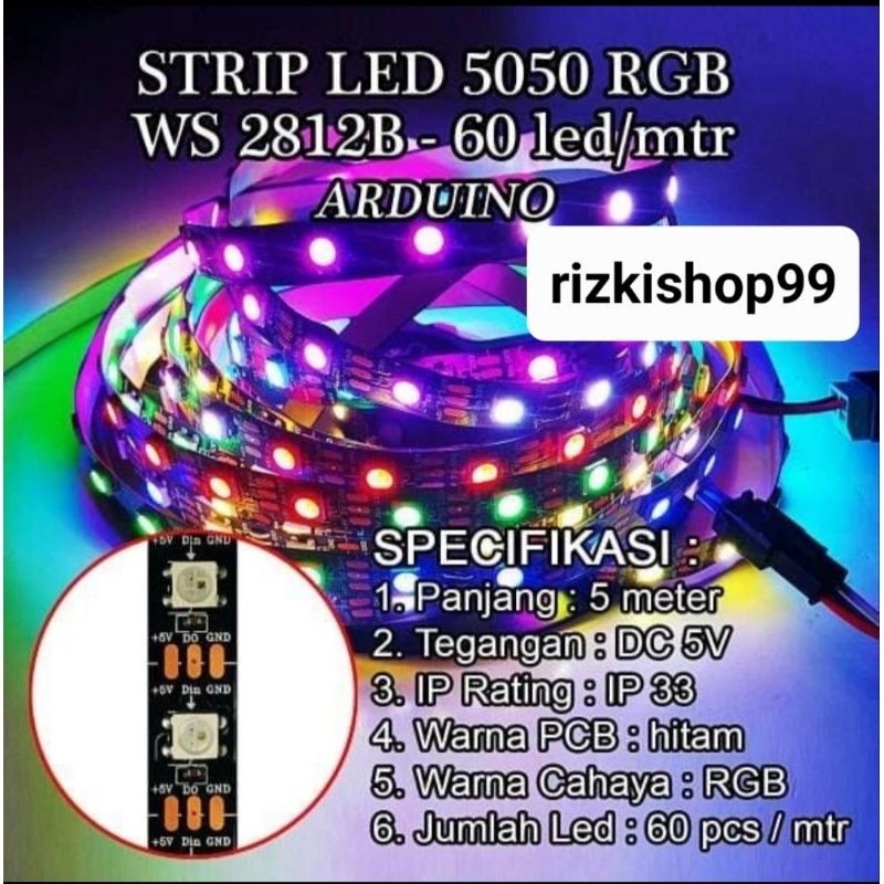 Jual LED Strip RGB SMD 5050 WS 2812 B ARDUINO DC 5V | Shopee Indonesia