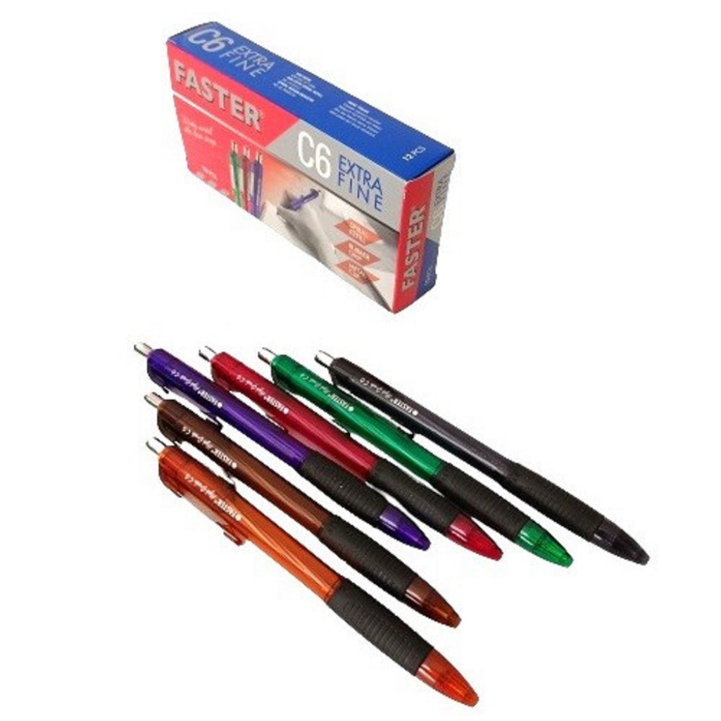 Jual Pulpen Bolpen Bolpoint Faster C6 Extra Fine Hitam/Biru (12 Pcs ...