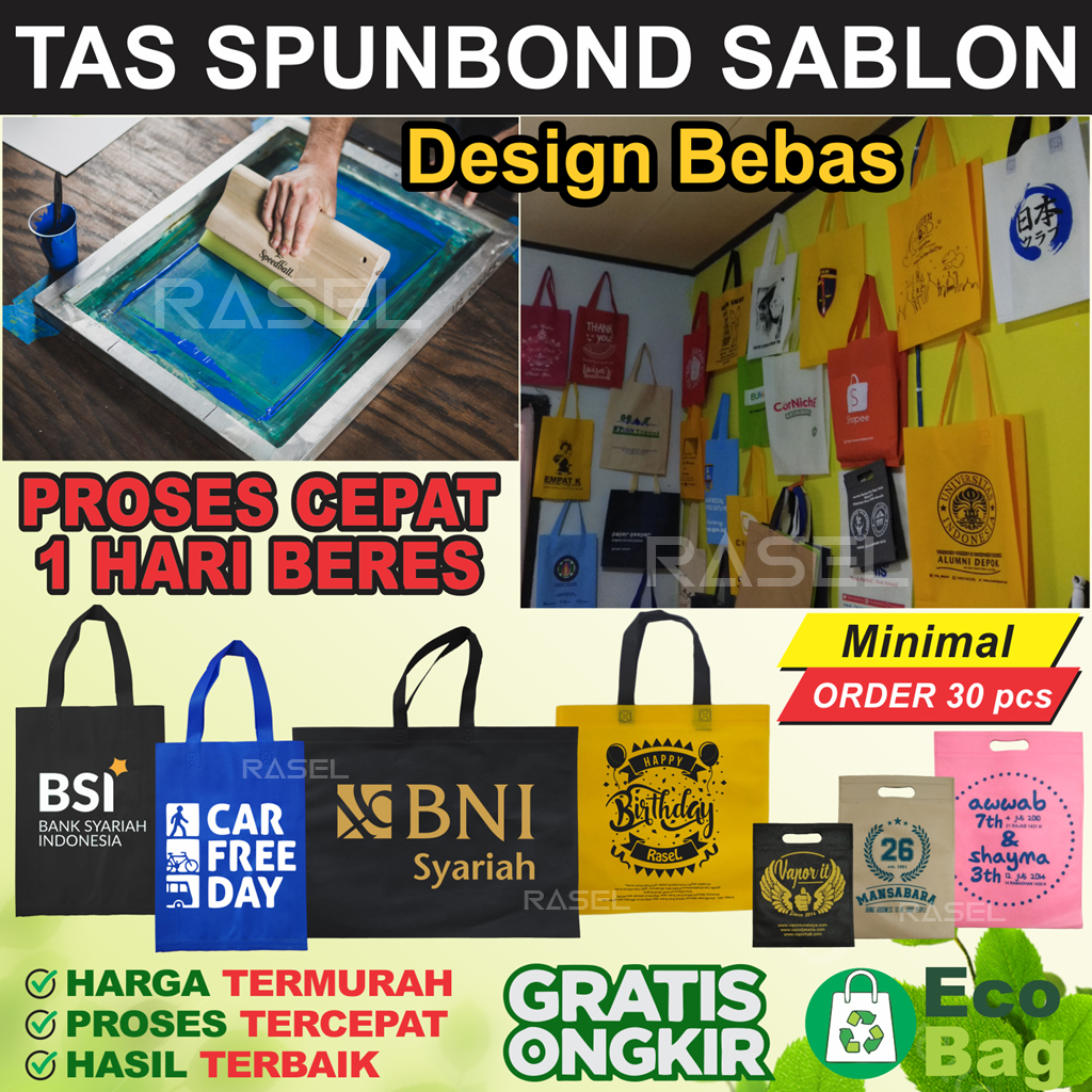 Jual Goodie bag sablon custom gambar logo tulisan tas spunbond goody ...