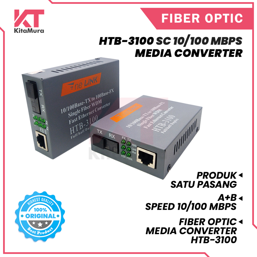 Jual Fiber Optical Media Converter HTB 3100 A+B 10/100Mbps single mode ...
