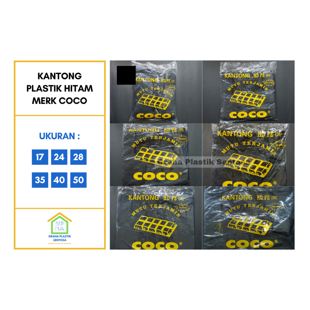 Jual Kantong Plastik Kresek Hitam Merk Coco Ukuran 50cm | Shopee Indonesia