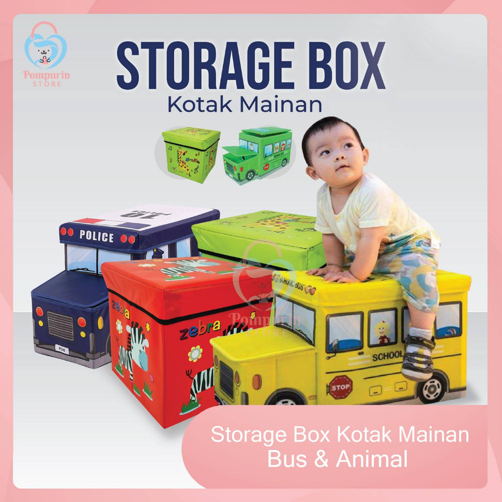 Jual Storage Box Kotak Mainan Transportasi (Bus/Police) / Storage Box ...