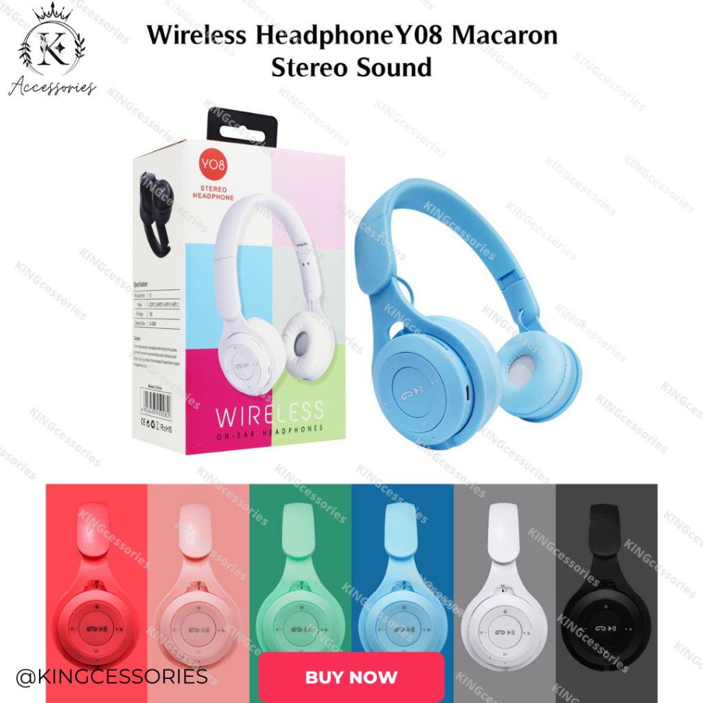 Jual Headset Bluetooth Macaron Y08 Headphone Super Bass Stereo Wireless Original | Shopee Indonesia