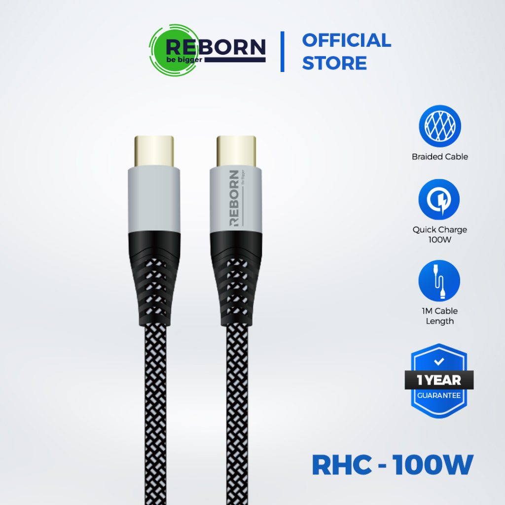 Jual Reborn USB Cable Data RHC-100W 1M C to C Fast Charging 100W for ...