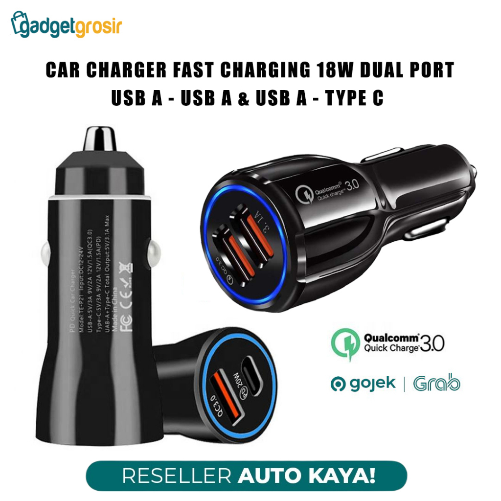Jual Car Charger TAFFWARE DC681 Dual Port USB / USB + Type C Qualcomm Quick Charge 3.0 Charger ...