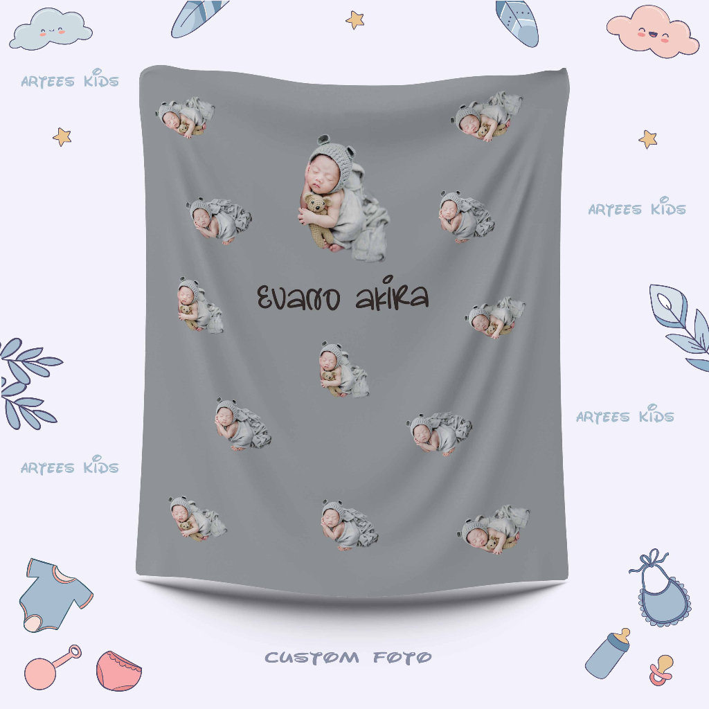 Jual selimut custom foto dan nama baby grey | Shopee Indonesia