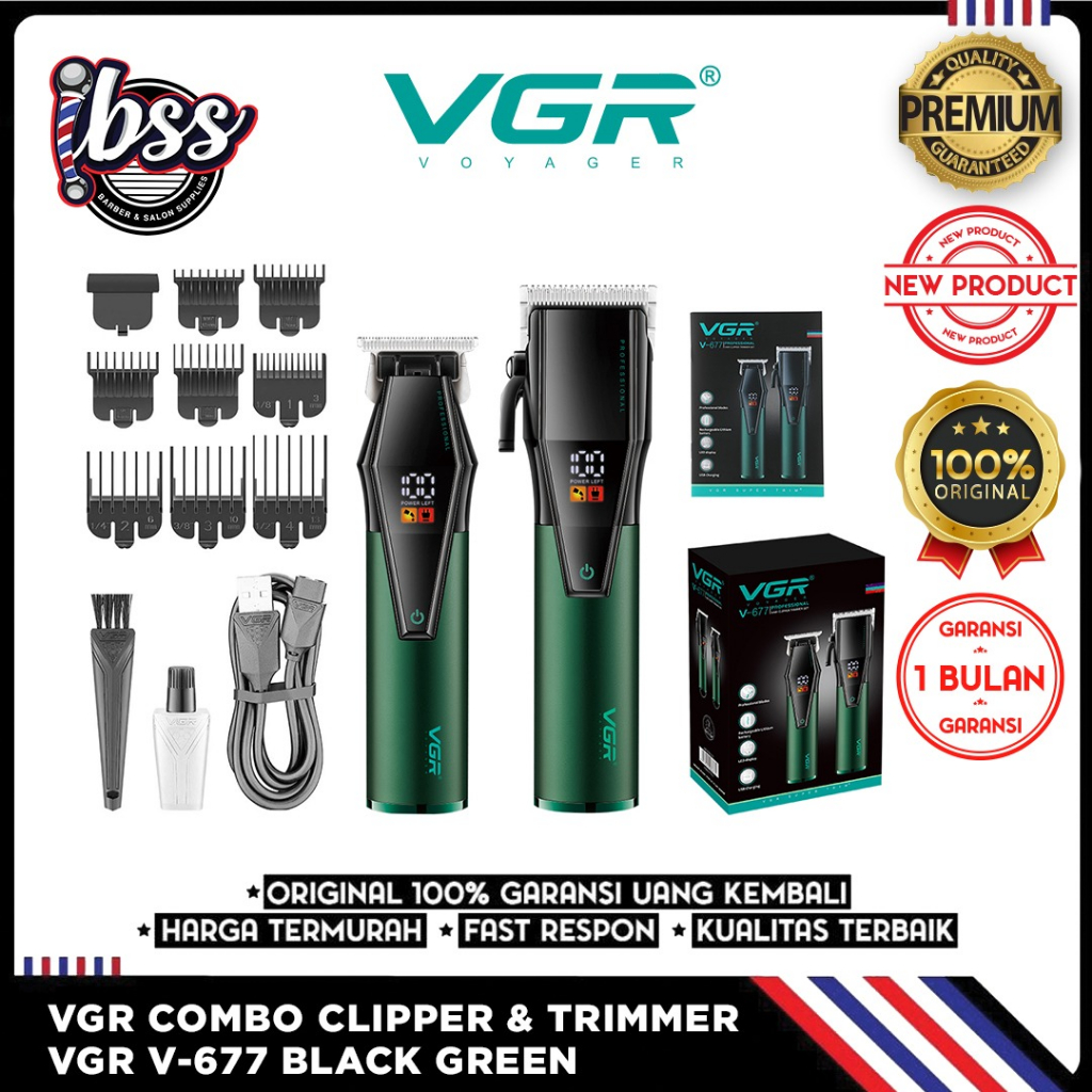 Jual VGR COMBO CLIPPER & TRIMMER V-677 BLACK GREEN CLIPPER CORDLESS V677 | Shopee Indonesia