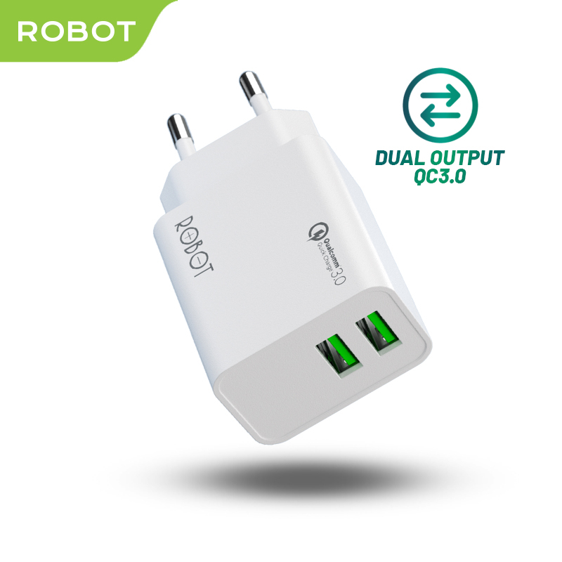 Jual ROBOT Dual Port USB-A Charger Quick Charging Adaptor RT-F3 QC 3.0 ...