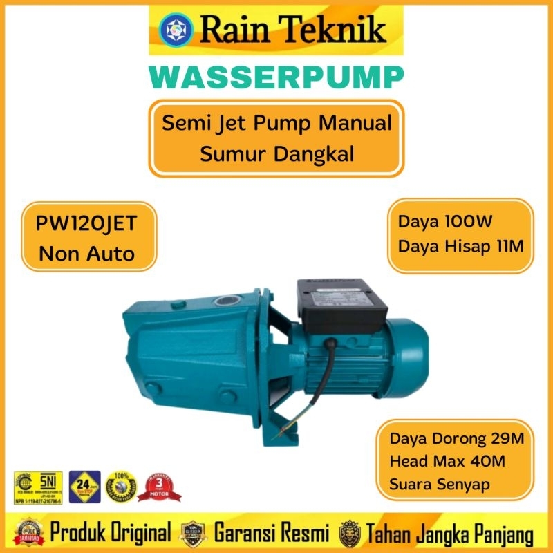 Jual Semi Jet Pump Wasser PW-120 JET Manual Pompa Air Sumur Dangkal ...