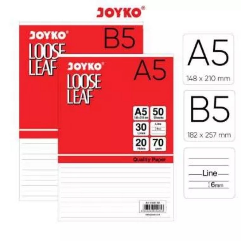 Jual Loose Leaf Joyko Ukuran A5 B5 50 Lembar Isi Refill Binder | Shopee Indonesia