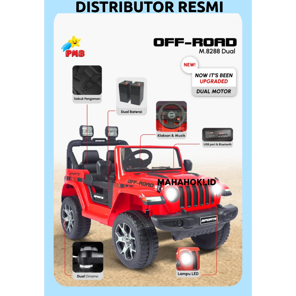 Jual MOBIL AKI ANAK REMOTE CONTROL JEEP RUBICON PMB M-8288 DUAL GEARBOX ...