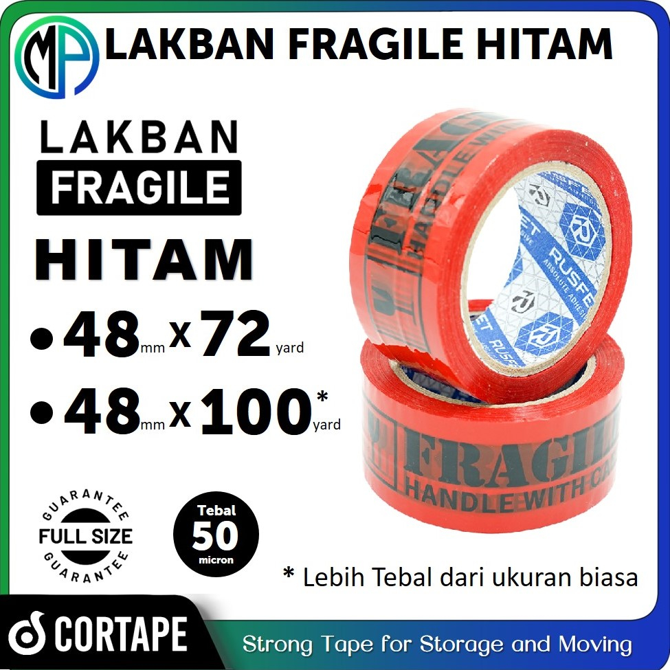 Jual Lakban / Selotip / OPP Tape Printing Fragile Hitam Merah Rusfet ...