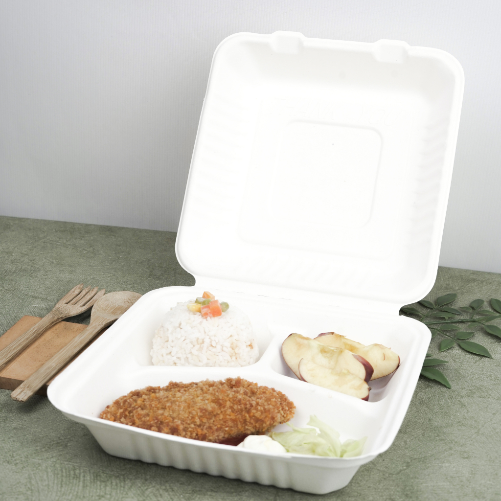 Jual Bio Lunch Box 3 Compartment 9 inch 1350ml Pengganti Styrofoam ...