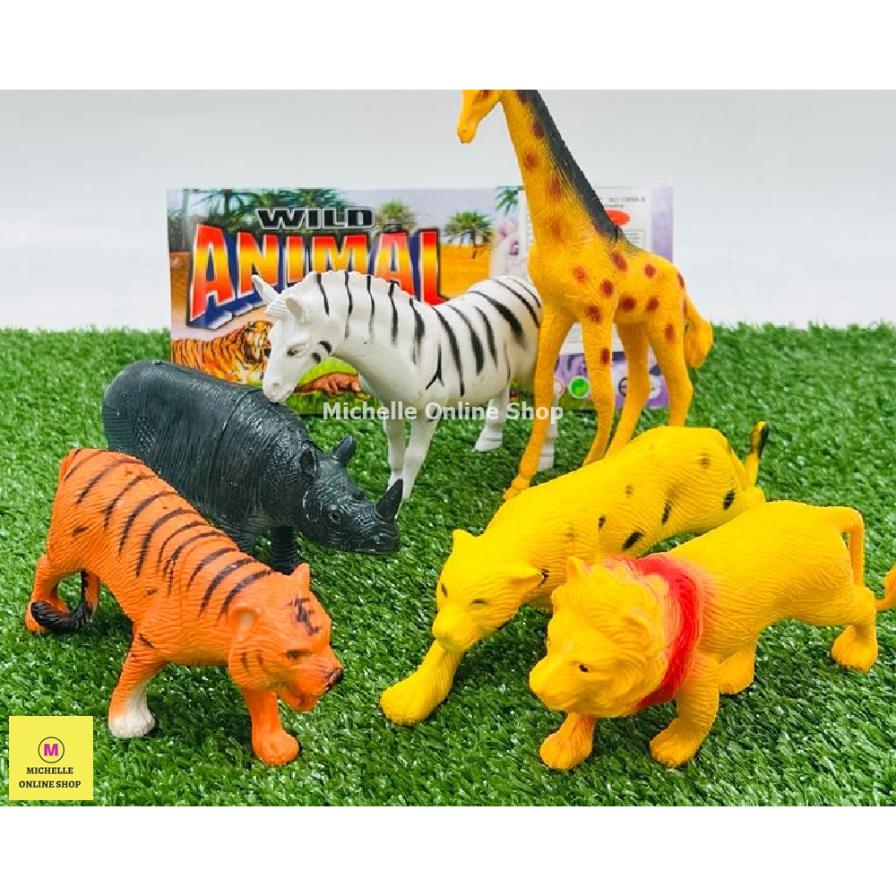 Jual Mainan Hewan Karet Wild Animal 6pcs Jerapah Singa Harimau Zebra ...
