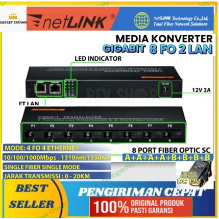 Jual Media Konverter Gigabit Media Converter 8 FO 2 LAN 10/100/1000M Fiber Optic Switch Netlink ...