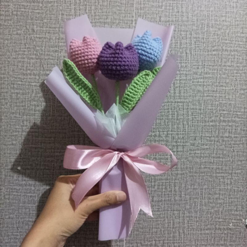 Jual Buket Bunga Rajut Tulip | 3 Tulip | Crochet Tulip Flowers Bouquet ...