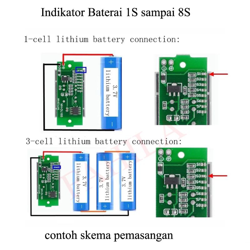 Jual Indikator Kapasitas Baterai 1S sampai 8S Led Indikator Baterai ...