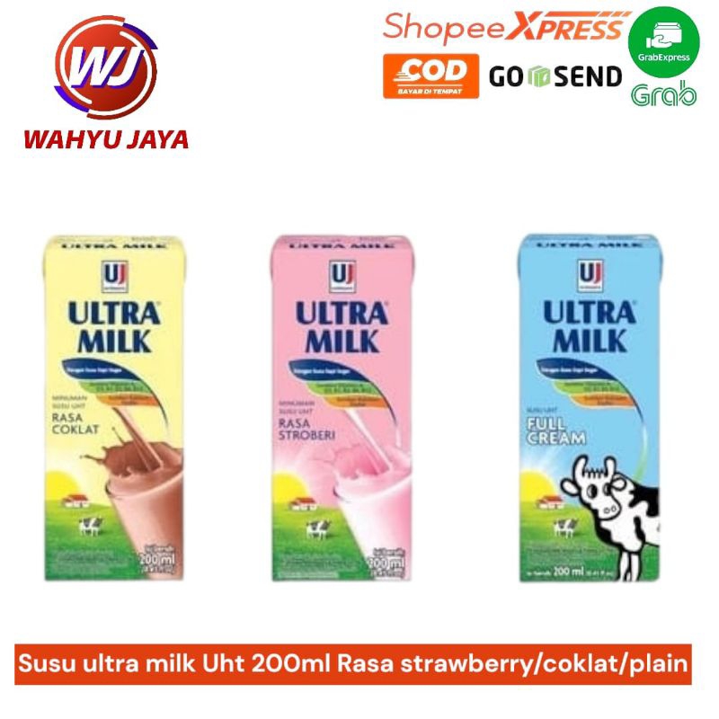 Jual susu ultra milk uht 200ml rasa coklat/strawberry/plain | Shopee ...