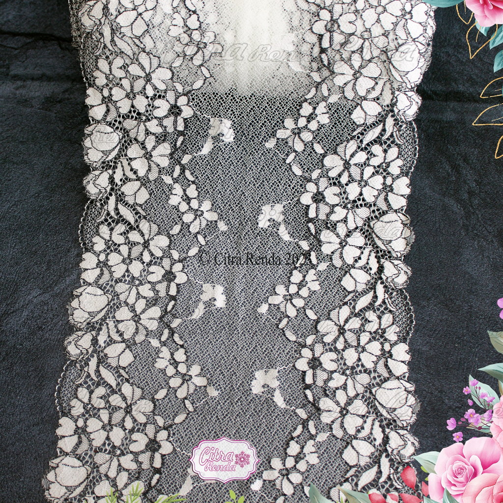 Jual (Per Meter) RDS249 Renda Brokat Lace Cantik Renda Stretch Lebar ...
