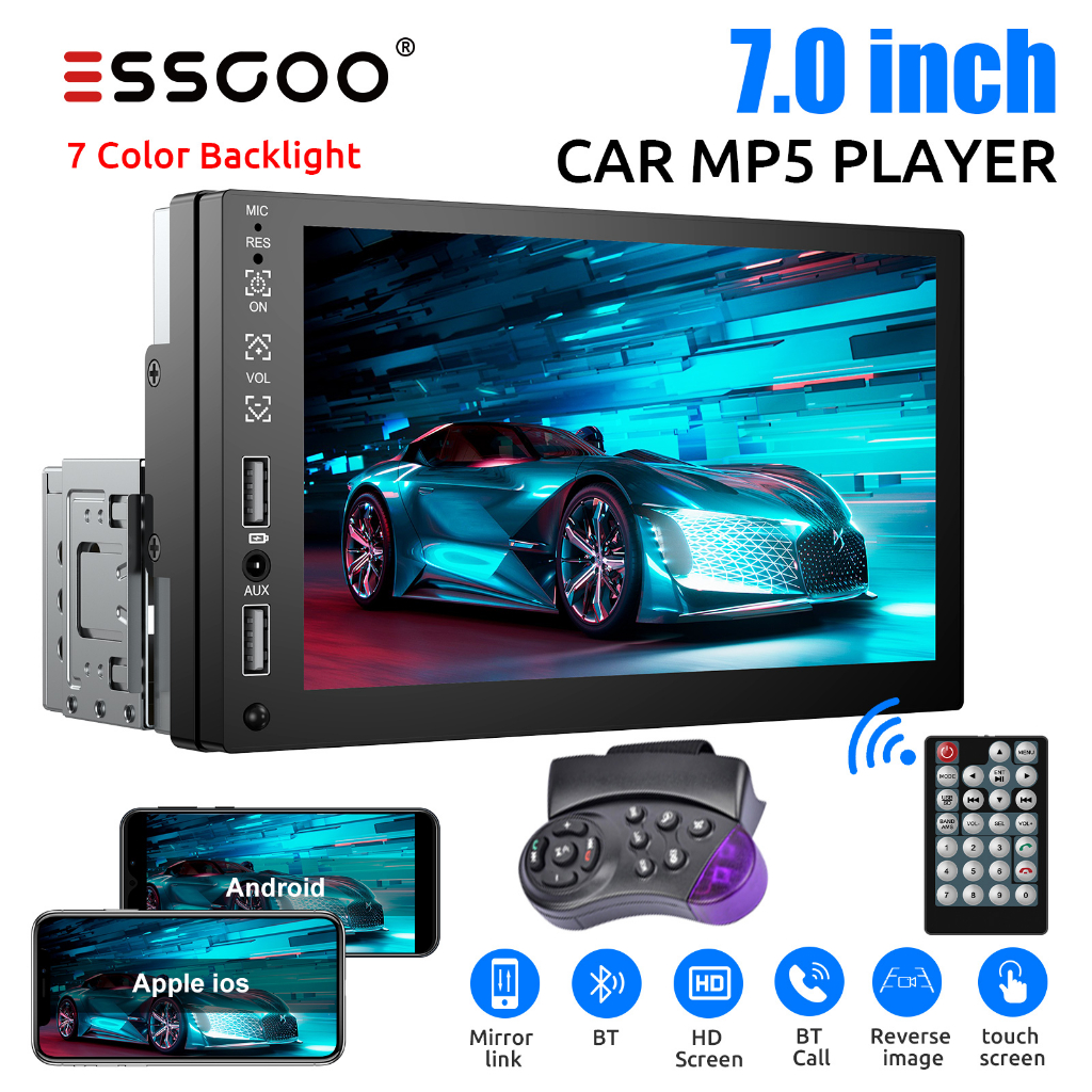 Jual ESSGOO Head Unit 7 inci Single din Carpaly Android Auto Bluetooth Navigas USB FM AUX ...