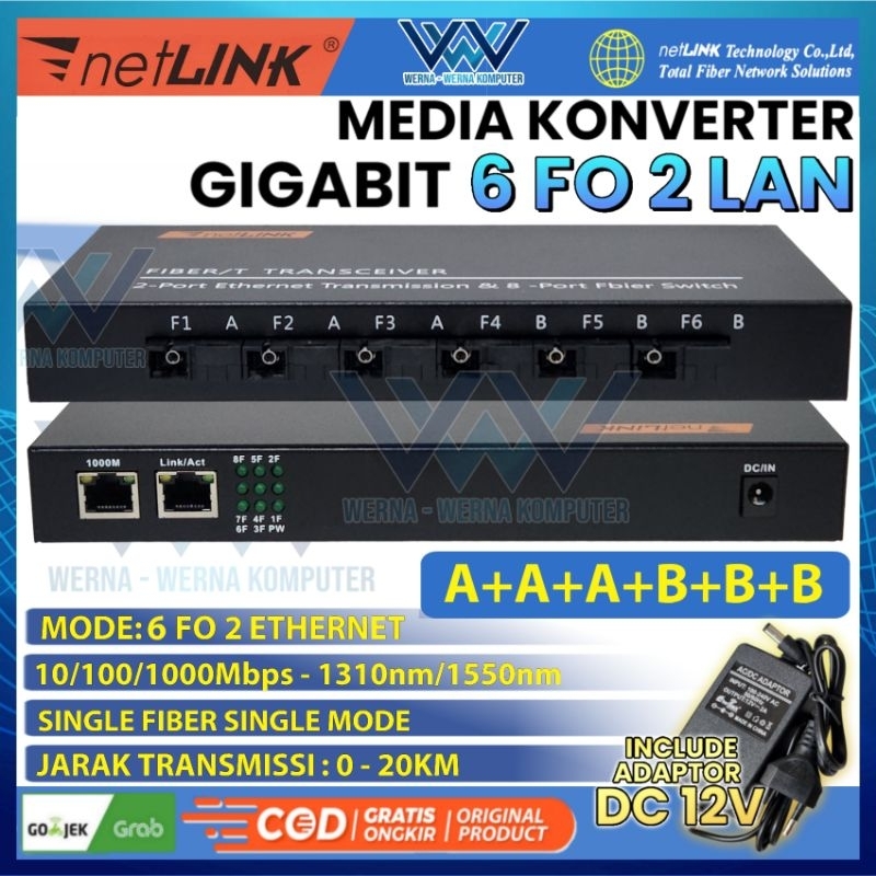 Jual Media Konverter Gigabit 6 FO 2 LAN Fiber Optic Ethernet Switch Converter Netlink | Shopee ...