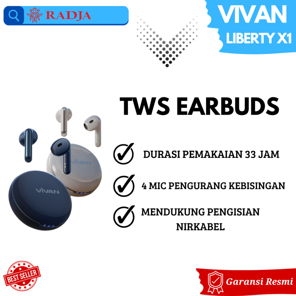Jual Vivan Liberty X1 Headset Bluetooth TWS Earbuds BT 5.3 ENC | Shopee ...