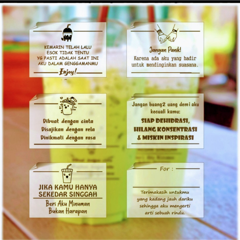 Jual Stiker transparan kata kata Cup minuman / botol minuman / stiker ...