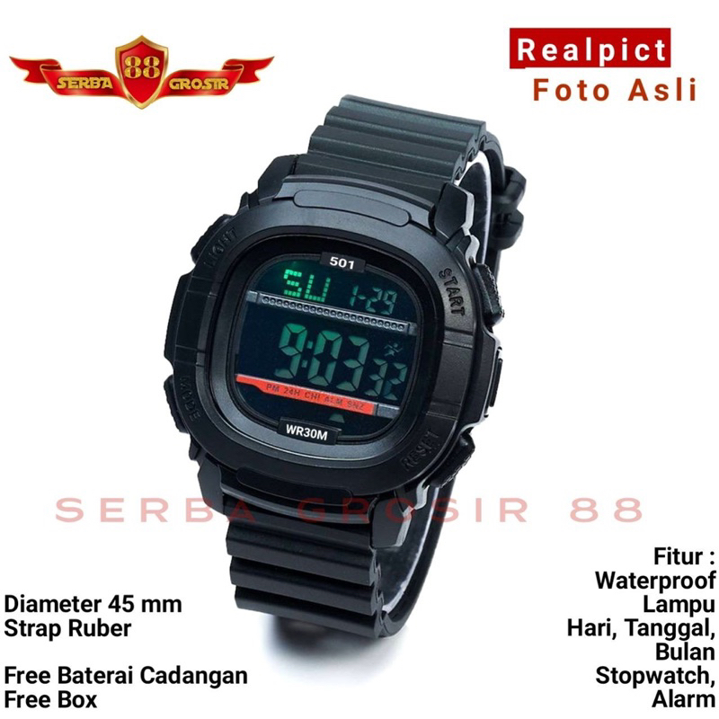 Jual Jam Tangan Pria Digital Strap Rubber Anti Air Alarm Stopwatch ...