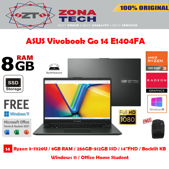 Jual ASUS Vivobook Go 14 E1404FA Ryzen 3-7320U 8GB 512GB SSD 14"FHD ...