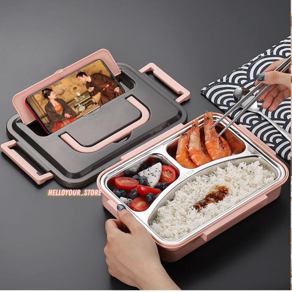 Jual Kotak Bekal Bento Lunch box Anti Tumpah Stainless Steel /Kotak Makan Sekolah Kantor Set ...