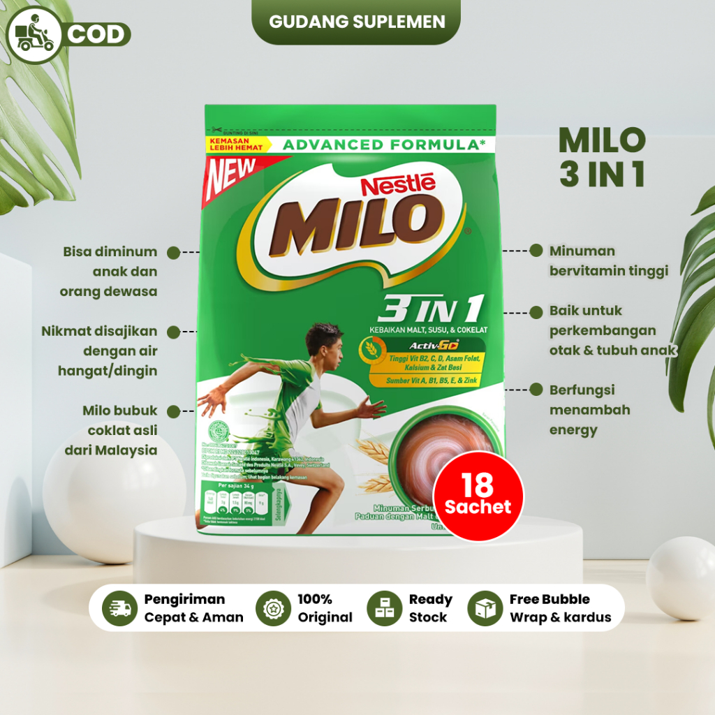 Jual Milo 3 in 1 Stick Malaysia Isi 18 Original Minuman Malt Coklat Berkhasiat Nutritious ...